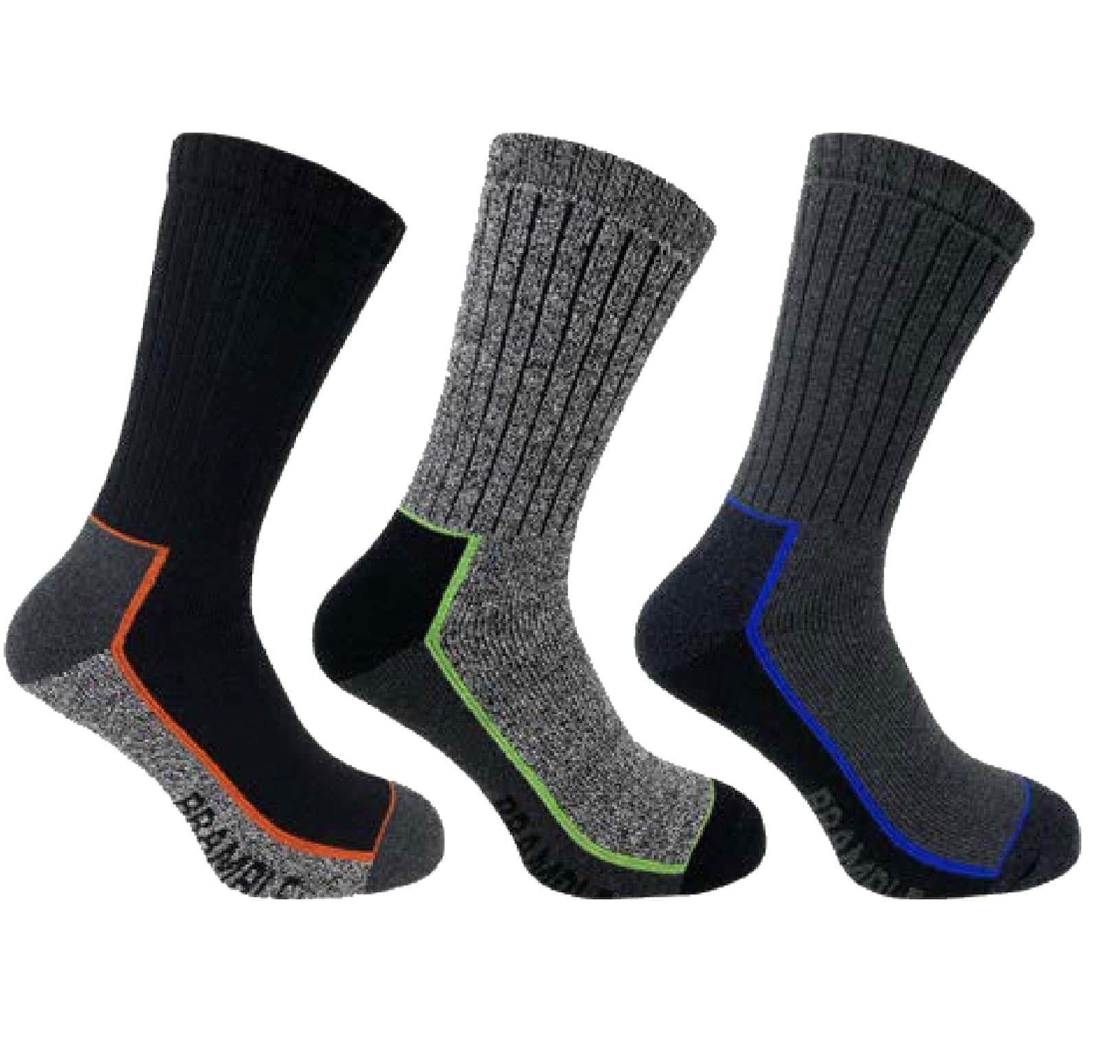 Bramble Mens Trekker Socks 3 Pack 6-11 UK Black/Grey